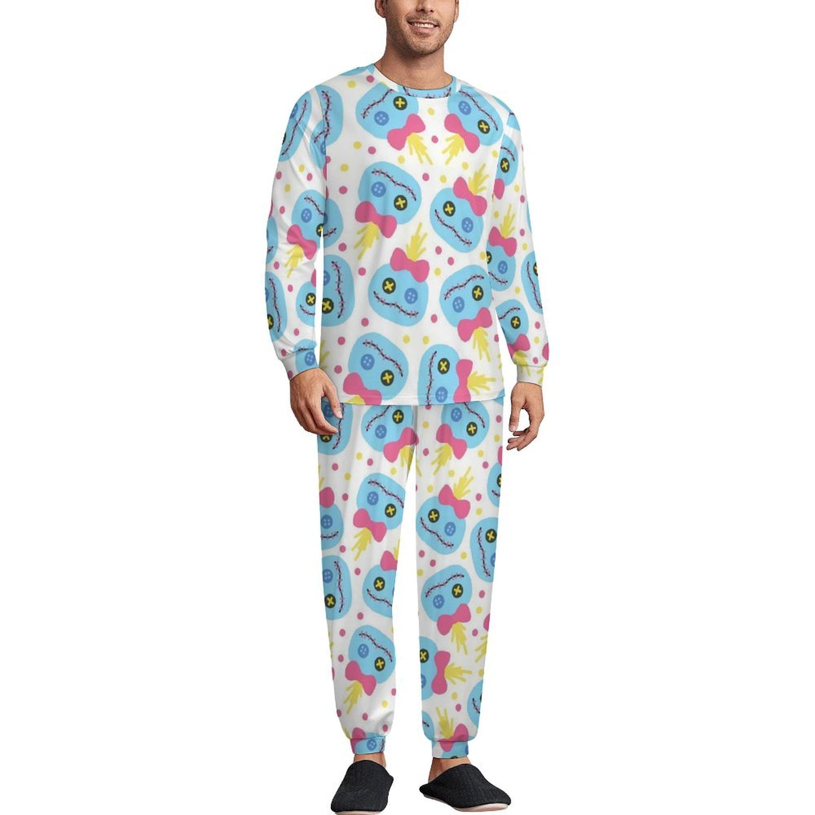 Cute Stitch Mens Pajamas Set Long Sleeve Sleepwear Nightwear Pjs Lounge ...
