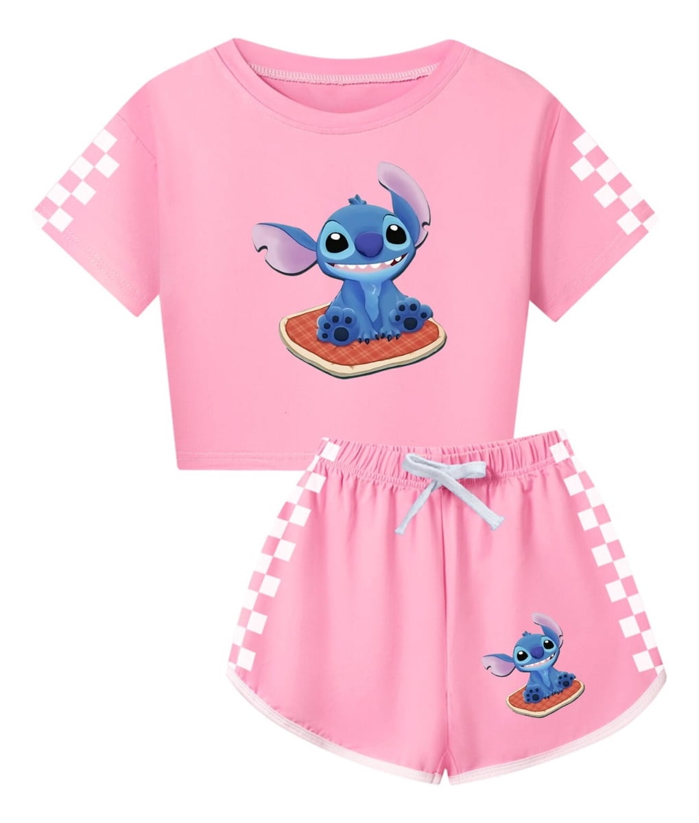 Cute Stitch Tee and Shorts Set – Girls 2-Piece Matching Outfit – Summer ...