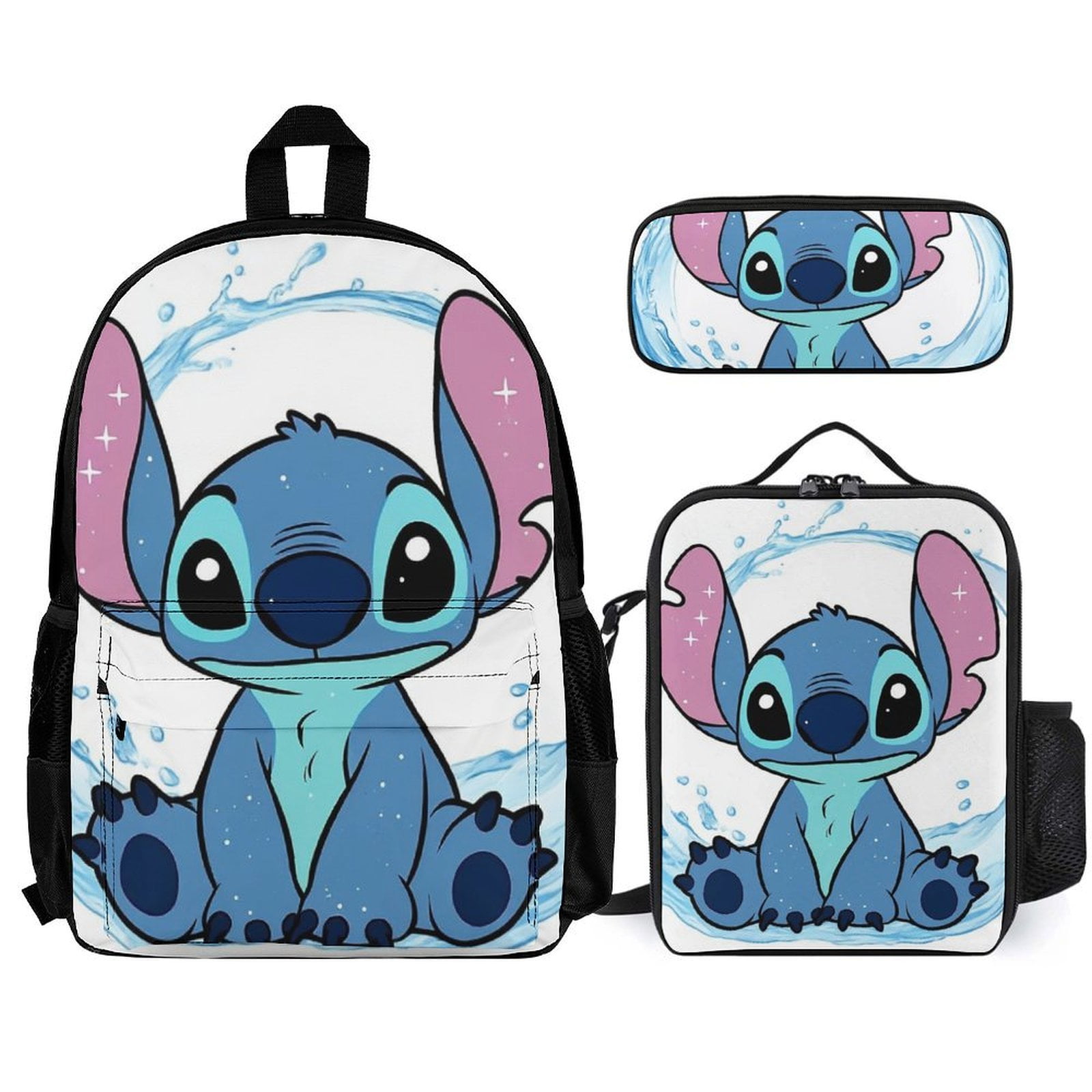 Cute Stitch Water Splash Art Backpack 3pcs/set Backpack For Travel With Lunch Bags And Pencil ...