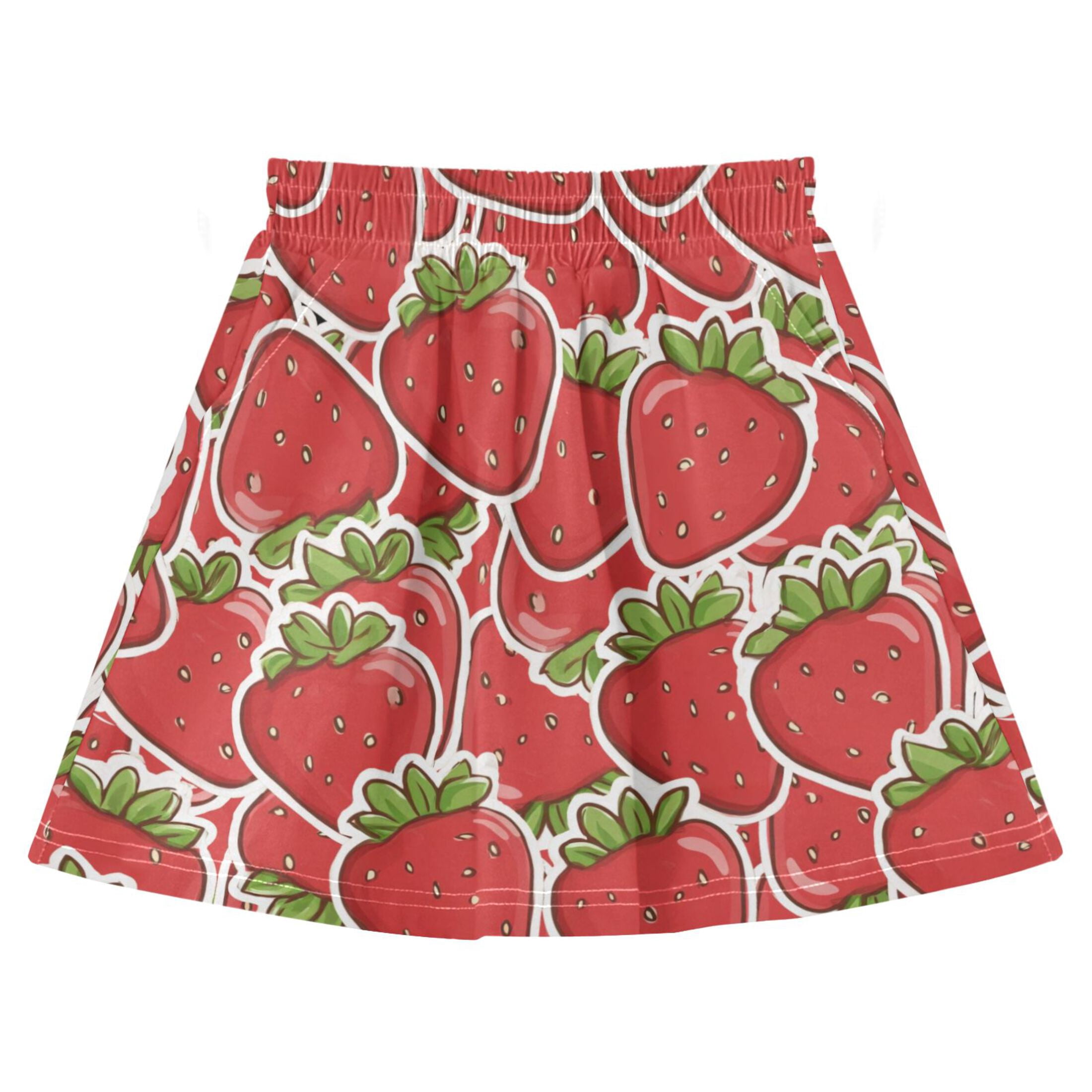 Cute Strawberries Pile Up Girls' Skirts A-Line Skirts with Under Dress ...