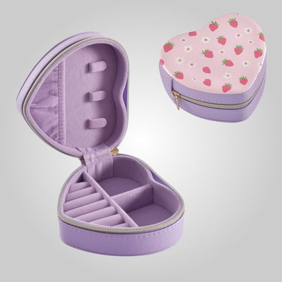 Cute Strawberries Small Daisies PU Leather Heart-shaped Jewelry Box ...