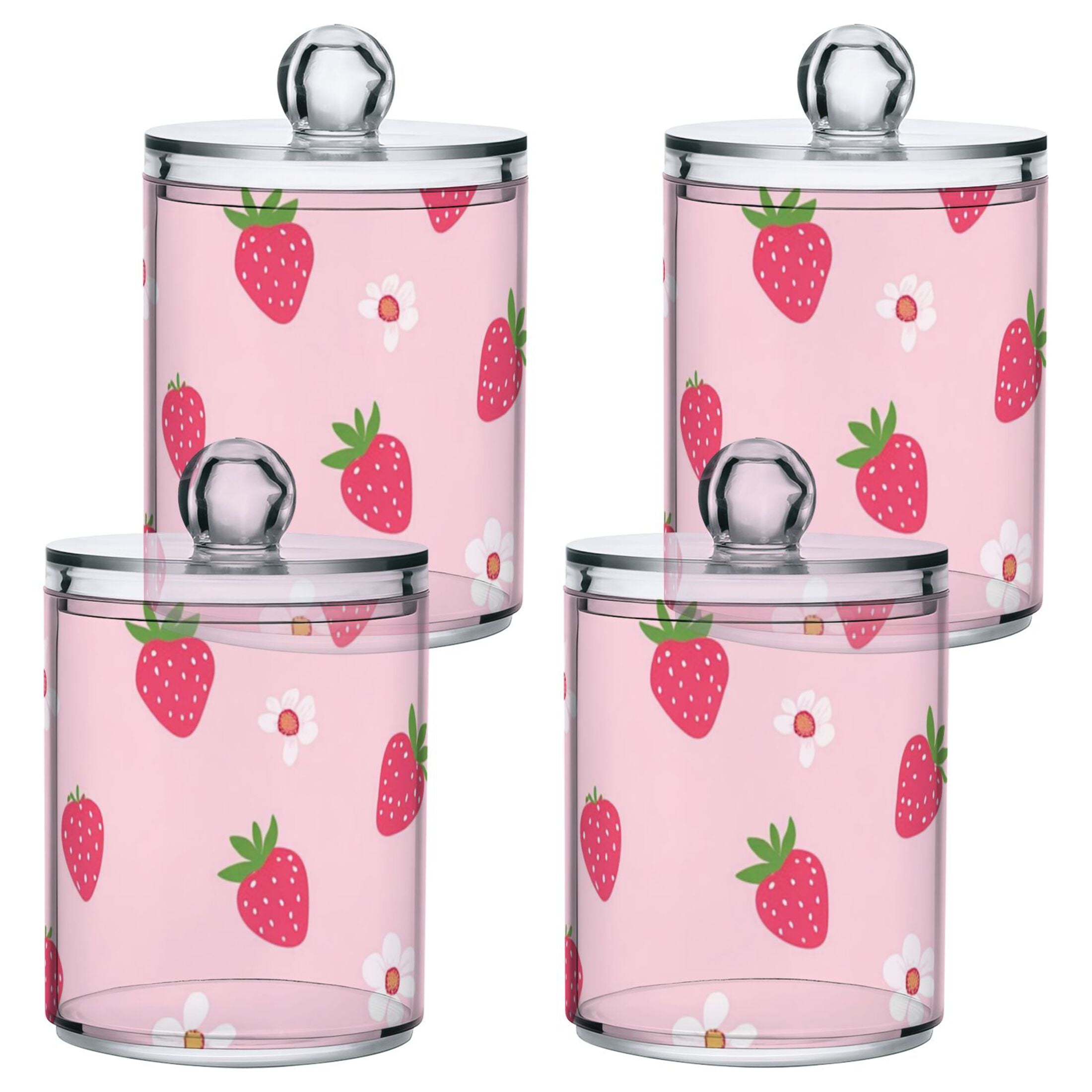 Cute Strawberries Small Daisies Translucent Plastic Cans Storage ...