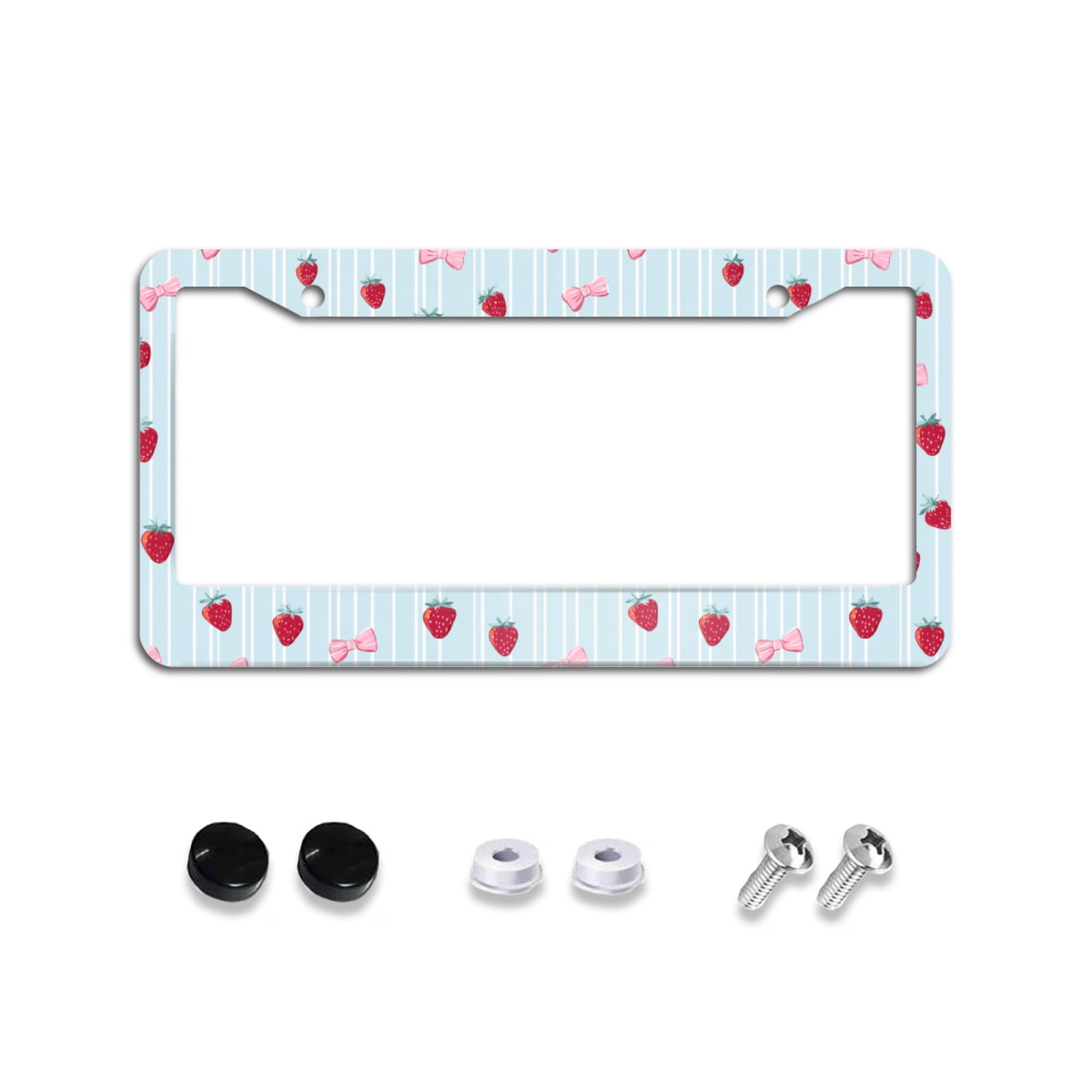 Cute Strawberry and Bow License Plate Frames Universal Aluminum Tag ...