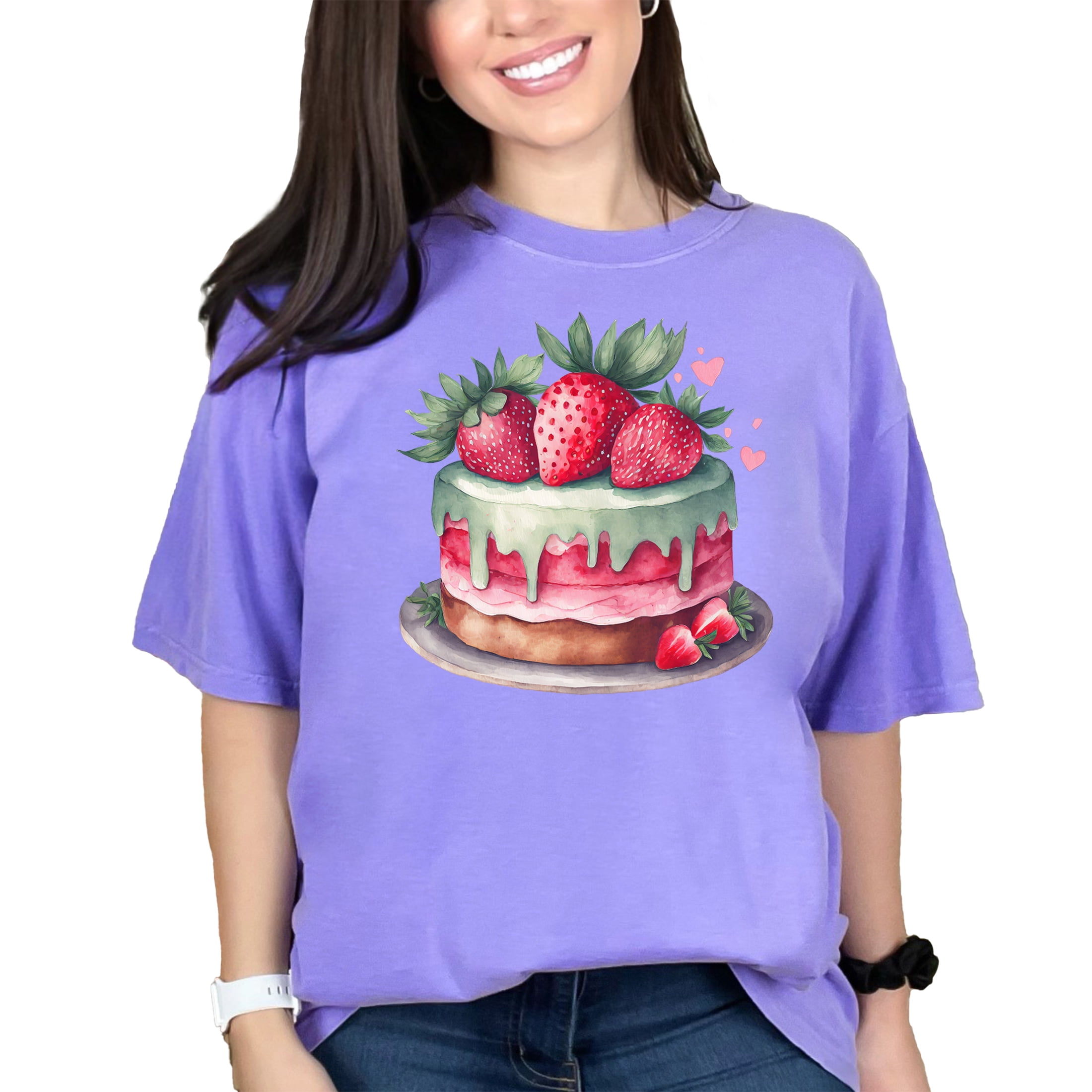 Cute Strawberry Cake Graphic Tee, Strawberry Dessert TShirt, Sweet ...