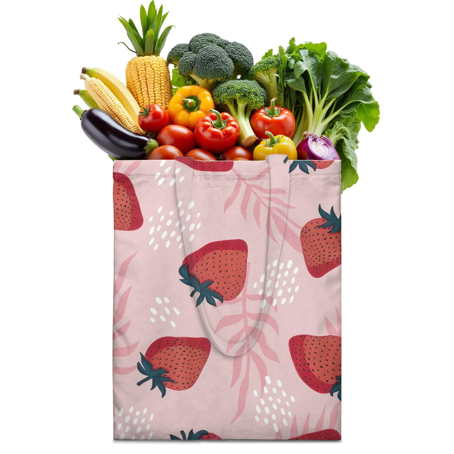 Cute Strawberry Canvas Tote Bag – Reusable Grocery Bag with Watercolor ...