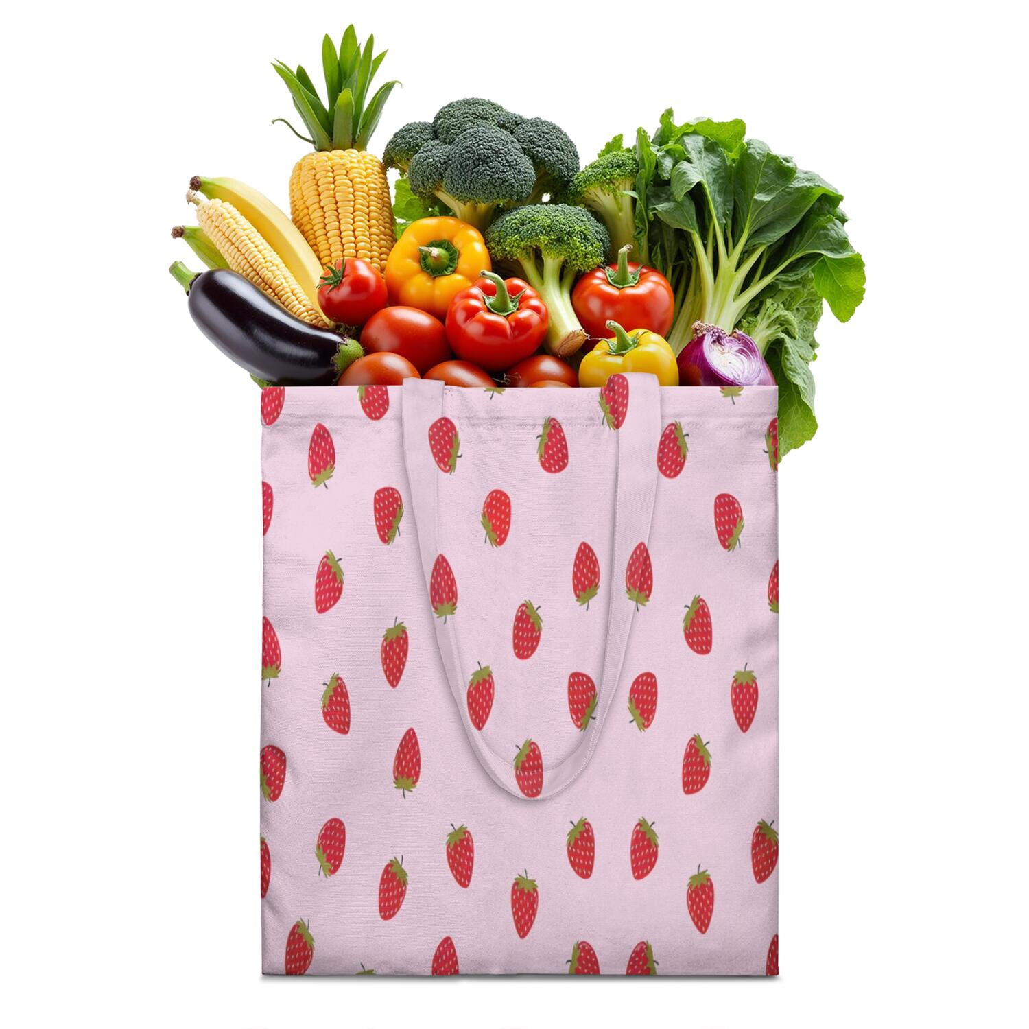 Cute Strawberry Canvas Tote Bag – Reusable Grocery Bag with Watercolor ...