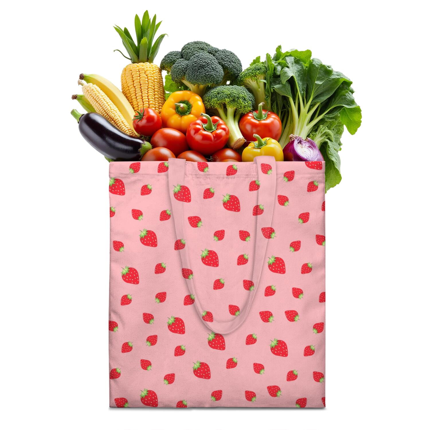 Cute Strawberry Canvas Tote Bag – Reusable Grocery Bag with Watercolor ...