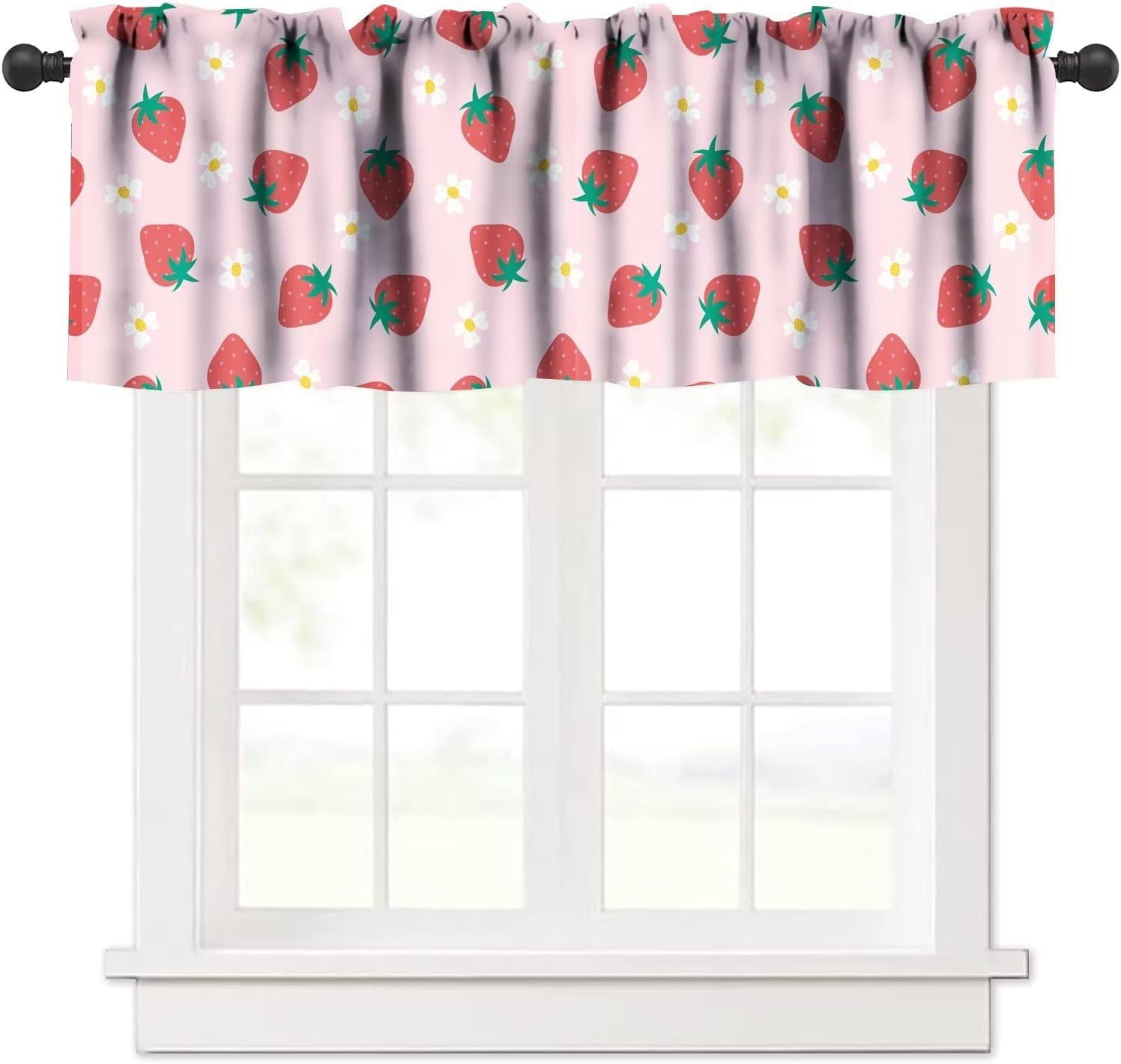 Cute Strawberry Curtain Valance Cartoon Fruit Floral Girls Pink Summer ...