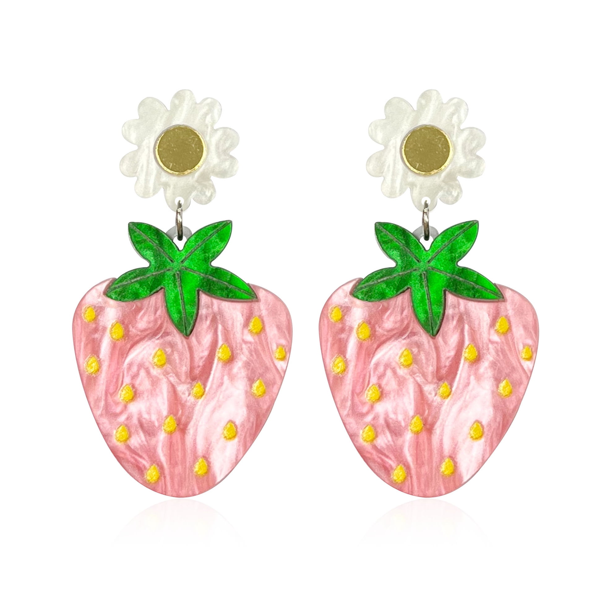 Cute Strawberry Daisy Dangle Earrings for Women Acrylic Fruit Design ...