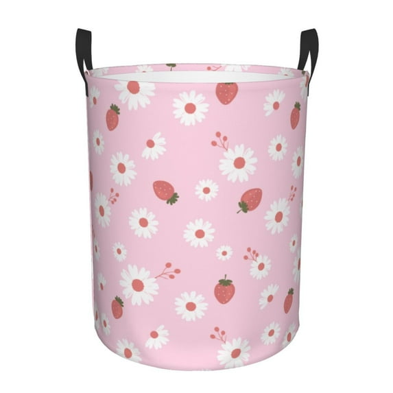 Cute Strawberry Daisy Laundry Basket with Handles - Freestanding ...