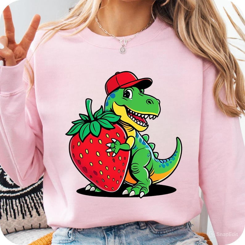 Cute Strawberry Dinosaur Sweatshirt, Summer Fruit T-Rex Tee, Kids ...