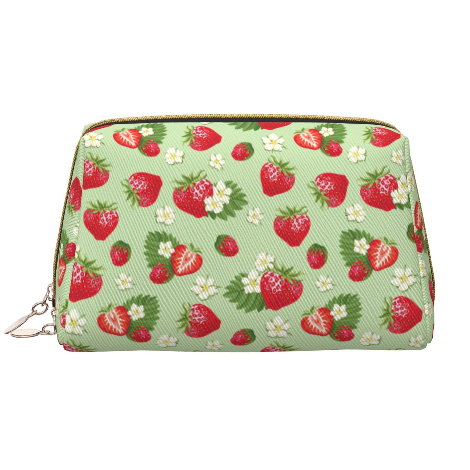 Cute Strawberry Flowers Makeup Bag, Large Capacity Cosmetic Bag ...