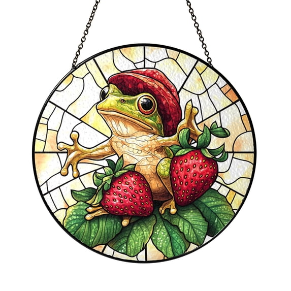 Cute Strawberry Frog Stained Glass Style Acrylic Window Suncatcher ...