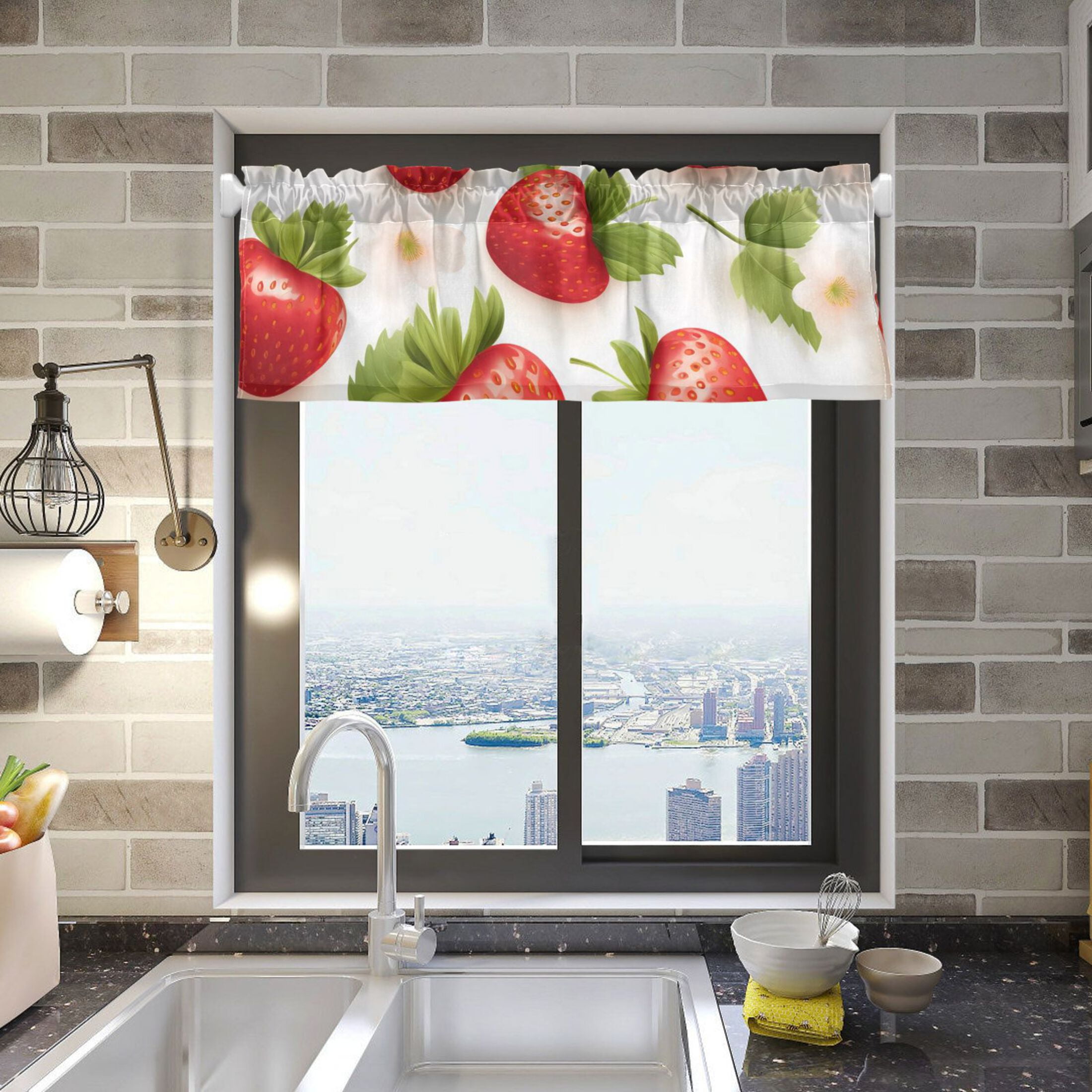 Cute Strawberry Fruits Valance Curtains 54"x18" Rod Pocket for Kitchen ...