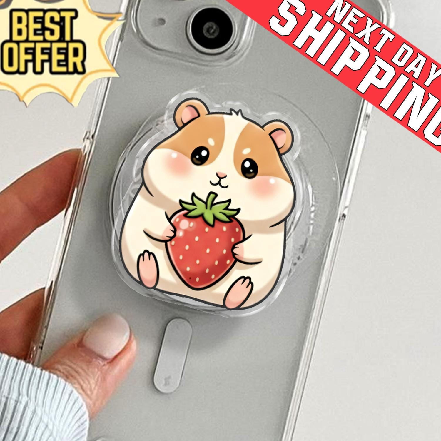 Cute Strawberry Hamster Phone Grip, Aesthetic Kawaii MagSafe , Sweet ...