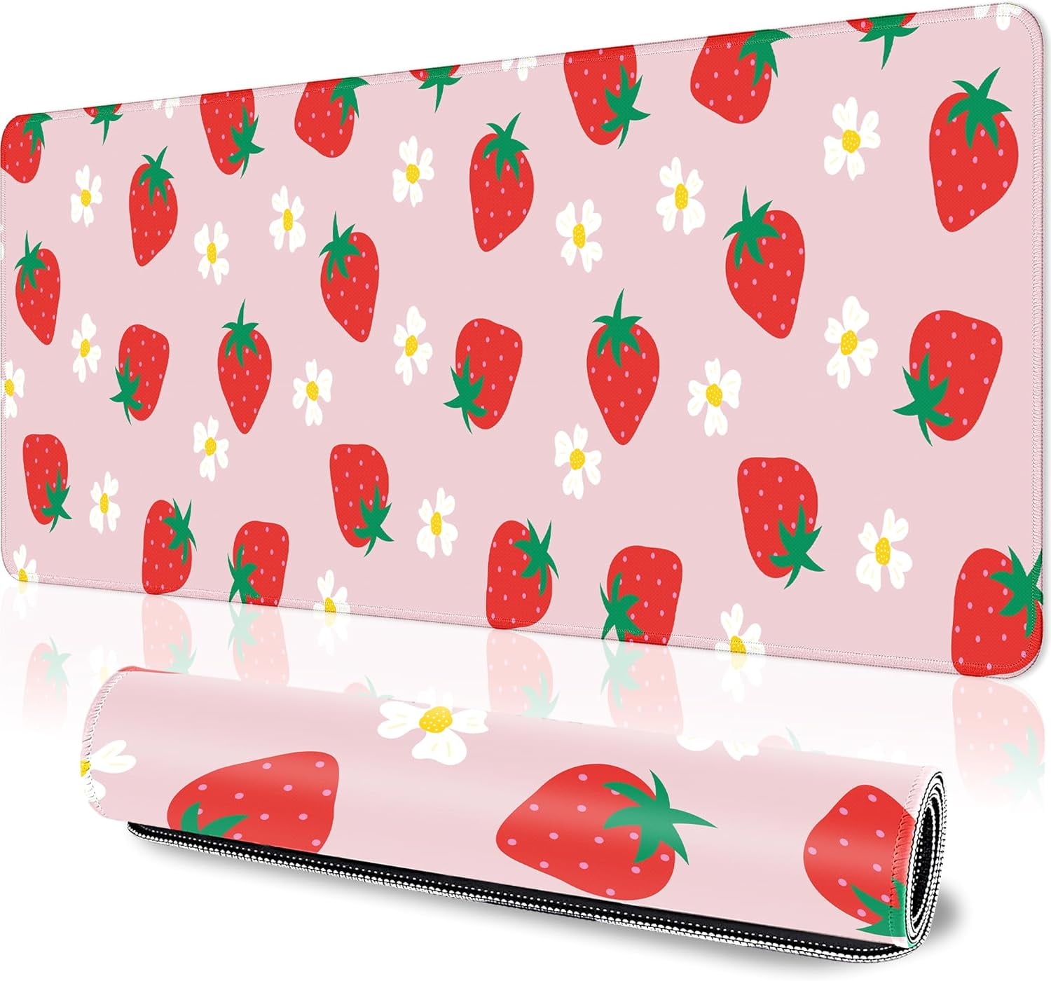 Cute Strawberry Kawaii Pink Gaming Mouse Pad - XL 31.5x11.8in, Non-Slip ...