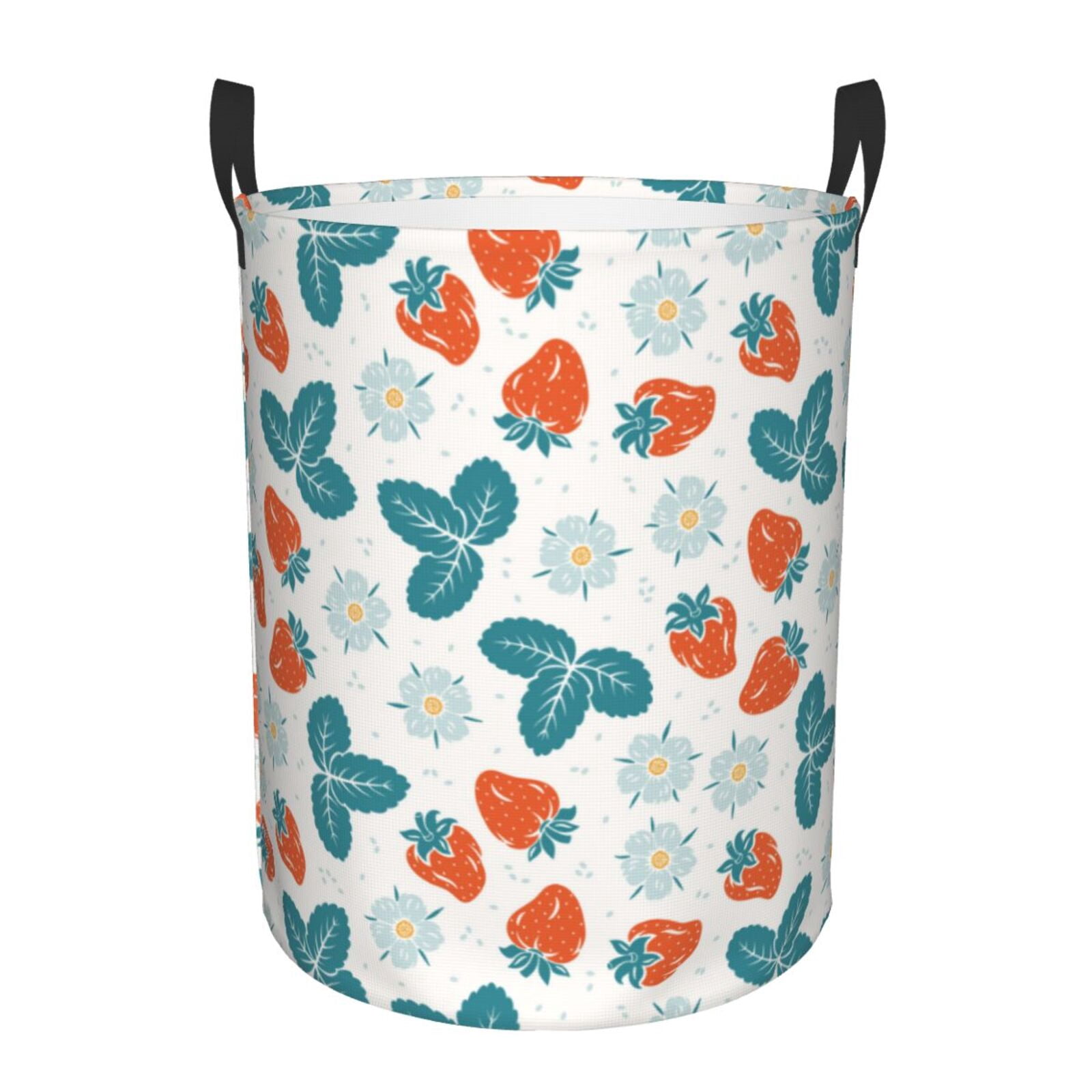 Cute Strawberry Light Blue Flower Laundry Basket, Laundry Hamper ...
