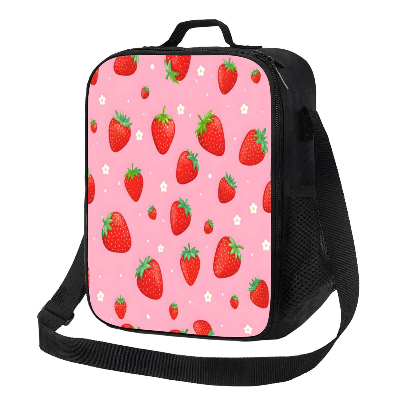 Cute Strawberry Lunch Bag Insulated Thermal Lunch Box with Shoulder ...
