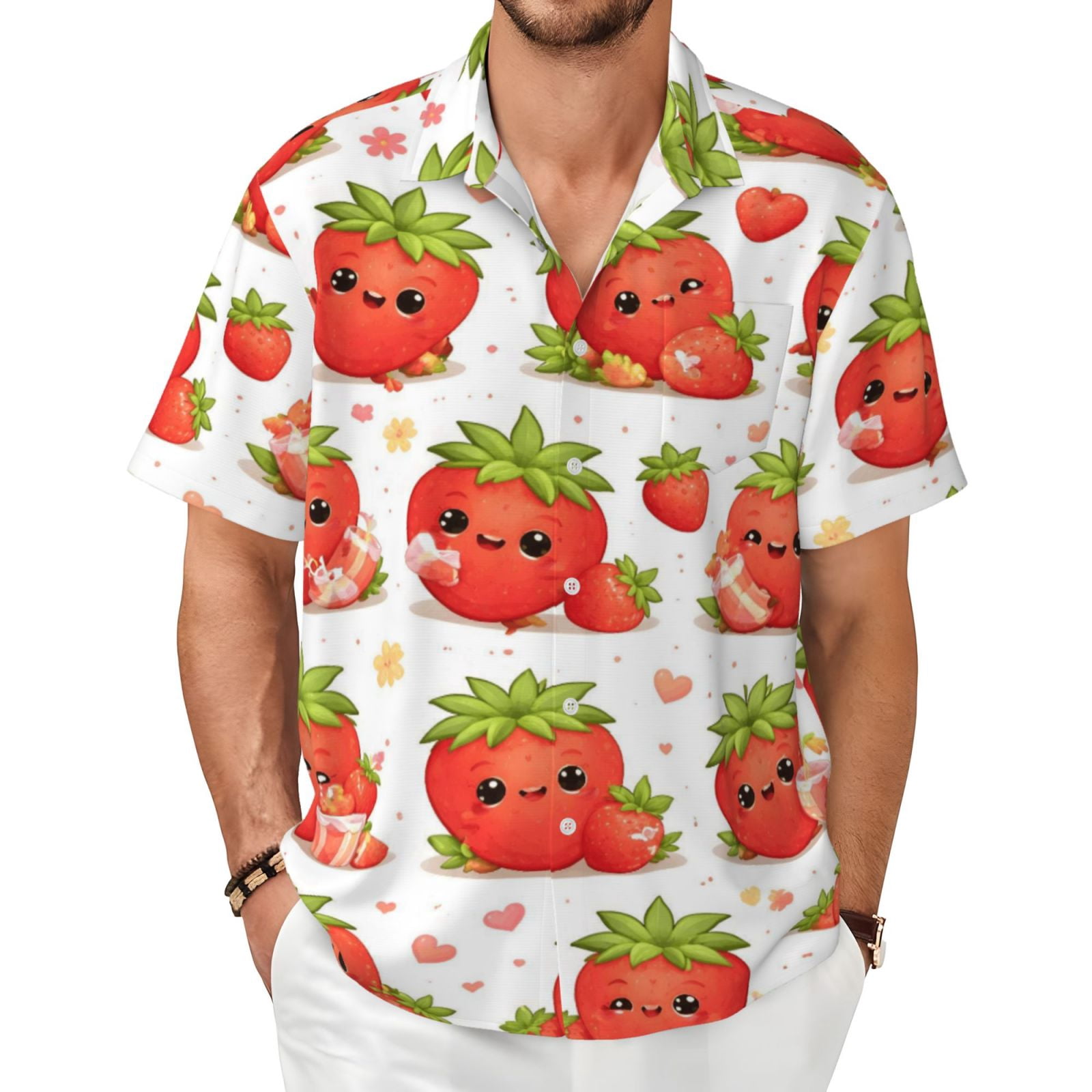 Cute Strawberry Men'S Short-Sleeved Shirts with All-Over Prints for ...