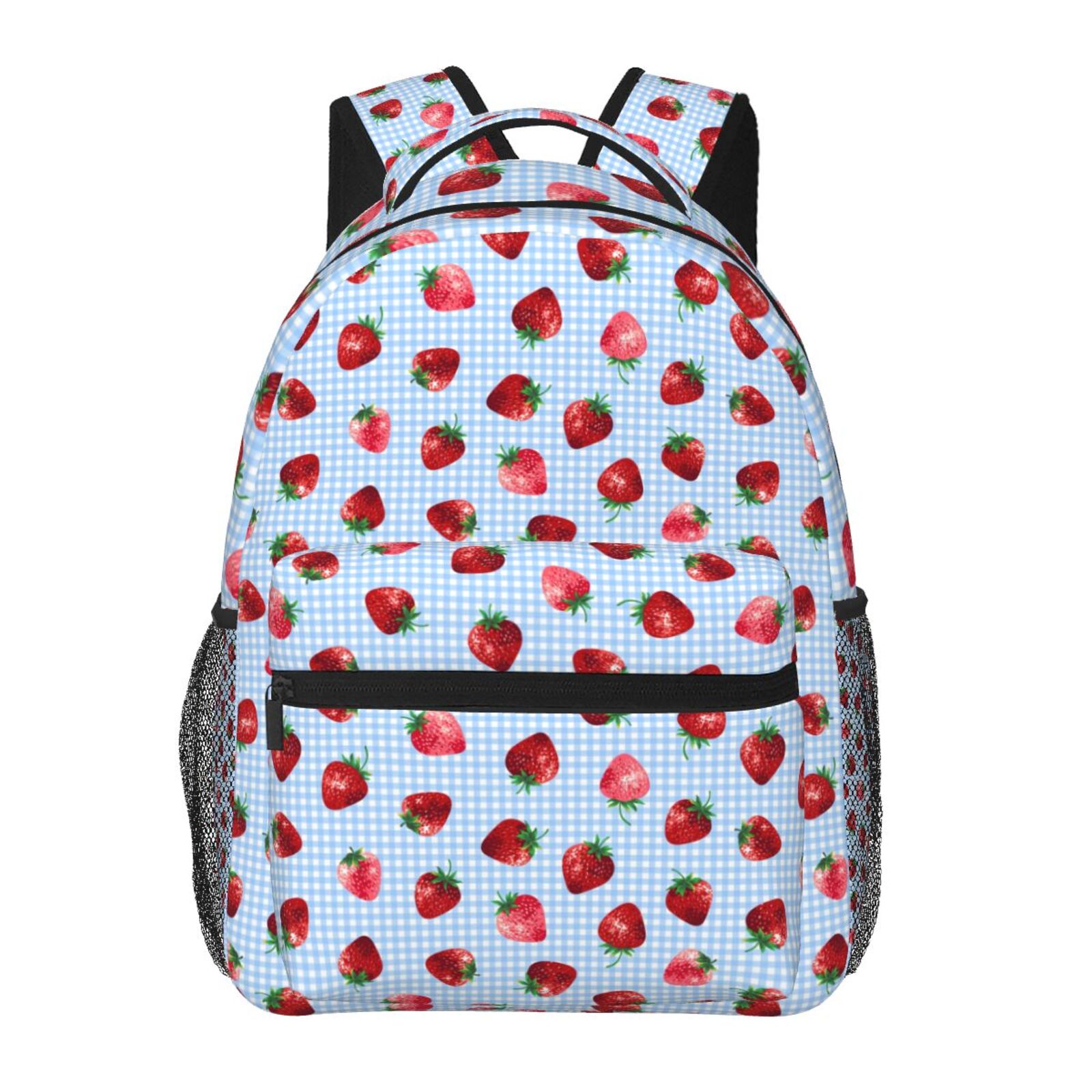 Cute Strawberry On Blue Plaid Backpack for Men Women Laptop Backpack ...