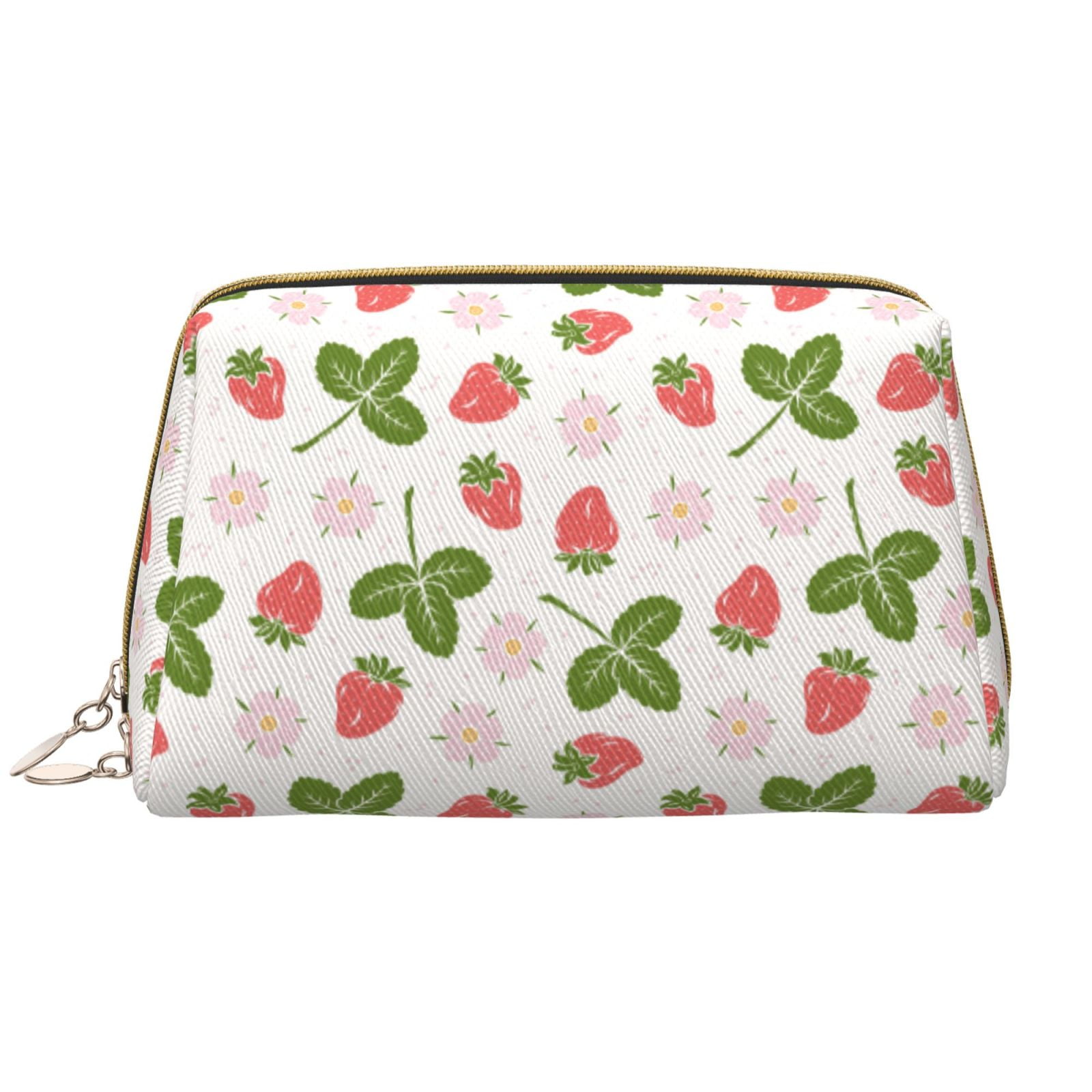 Cute Strawberry Pink Flower Makeup Bag, Large Capacity Cosmetic Bag ...
