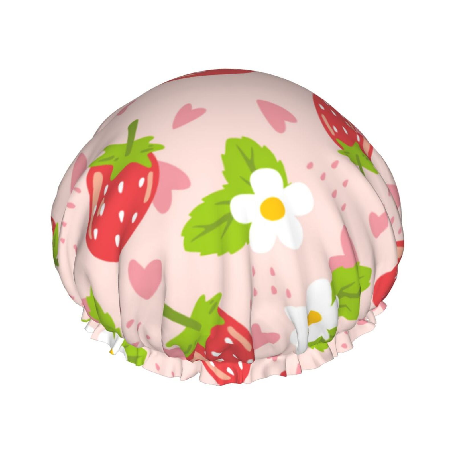 Cute Strawberry Pink Love Shower Cap for Women, Double Waterproof ...