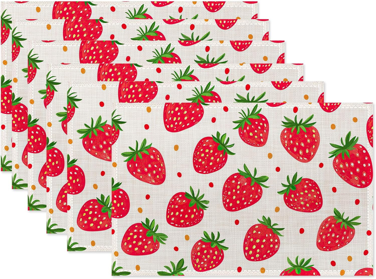 Cute Strawberry Placemat Set of 6,Heat Resistant Linen Table Mats for ...