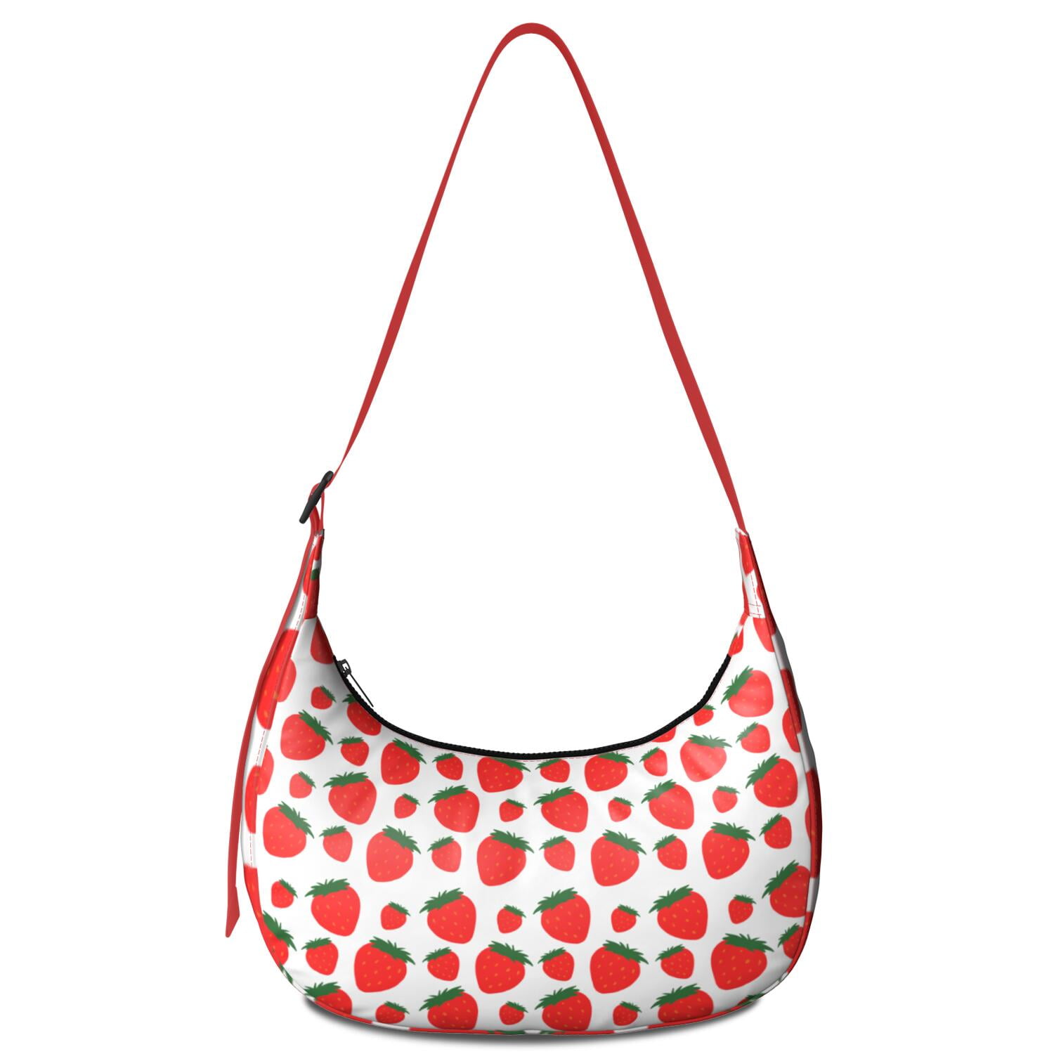 Cute Strawberry Print Crossbody Handbag for Women, Red Fruity Shoulder ...