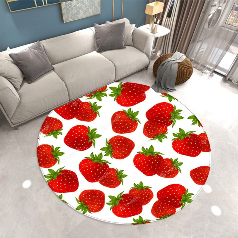Cute Strawberry Print Pattern Round Carpet Home Living Room Sofa ...
