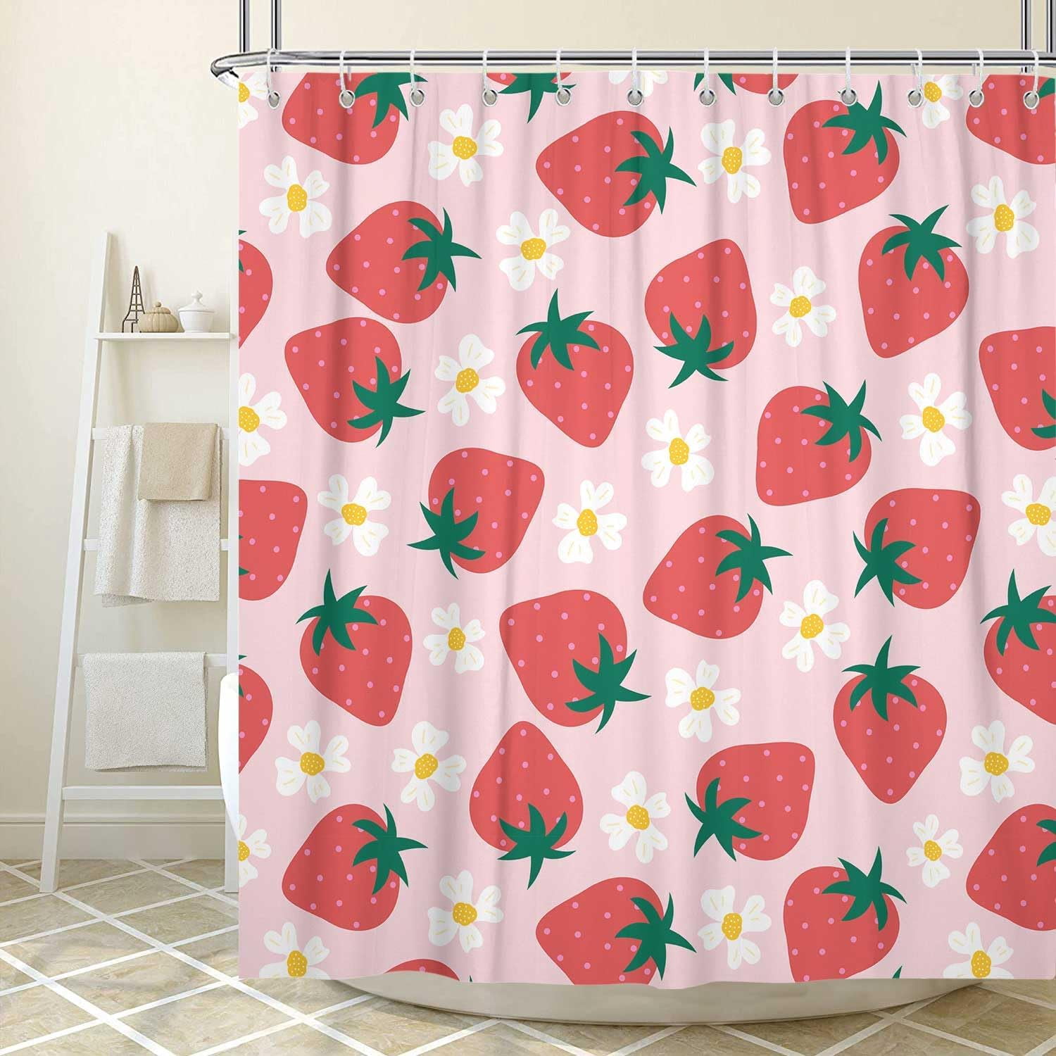Cute Strawberry Shower Curtain for Kids Girls Bathroom, Kawaii Girly ...