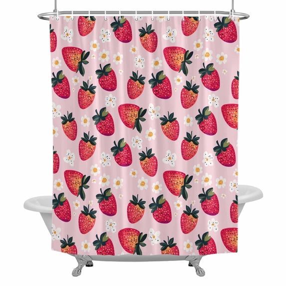 Cute Strawberry Shower Curtain for Bathroom, Cartoon Daisy Waterproof ...