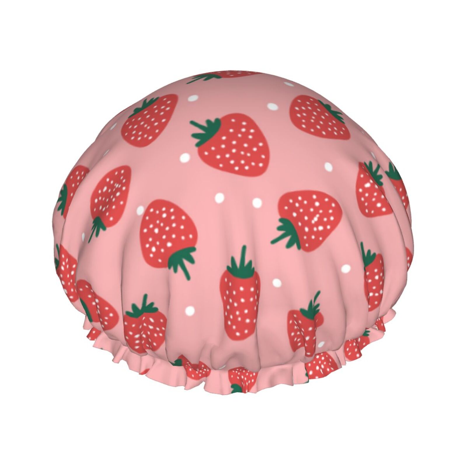 Cute Strawberry Starry Sky Pink Shower Cap for Women, Double Waterproof ...