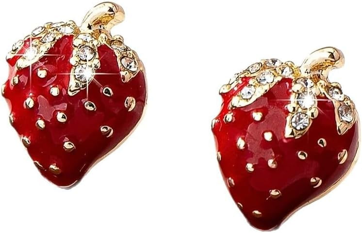 Cute Strawberry Stud Earrings Exquisite Red Sweetheart Earrings Fashion ...
