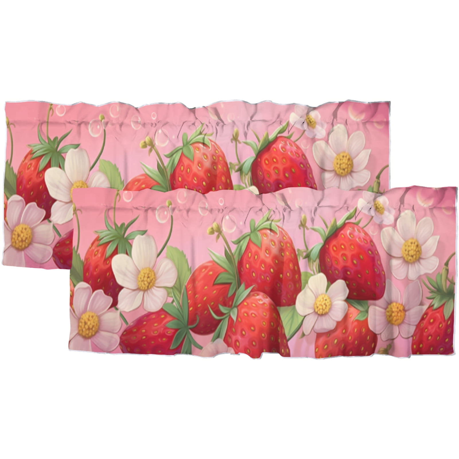 Cute Strawberry Thermal Insulated Window Curtain Valance Pink Fruit ...