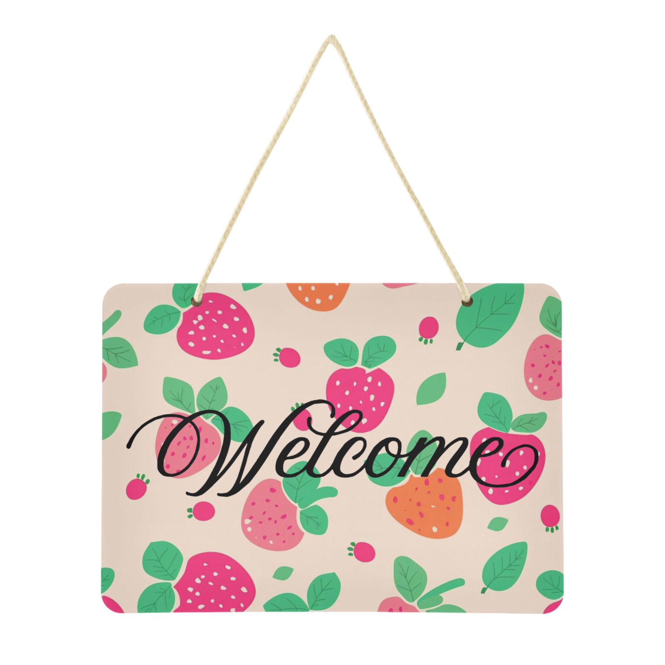 Cute Strawberry Welcome Sign Front Door PVC 14x10 inch Hanger Hello ...