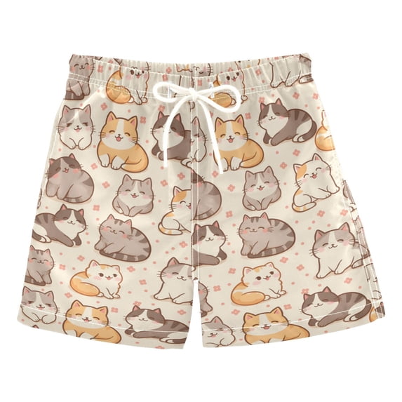 Cute Striped Kitten with Red Flowers Pattern Swim Trunks Quick Dry ...