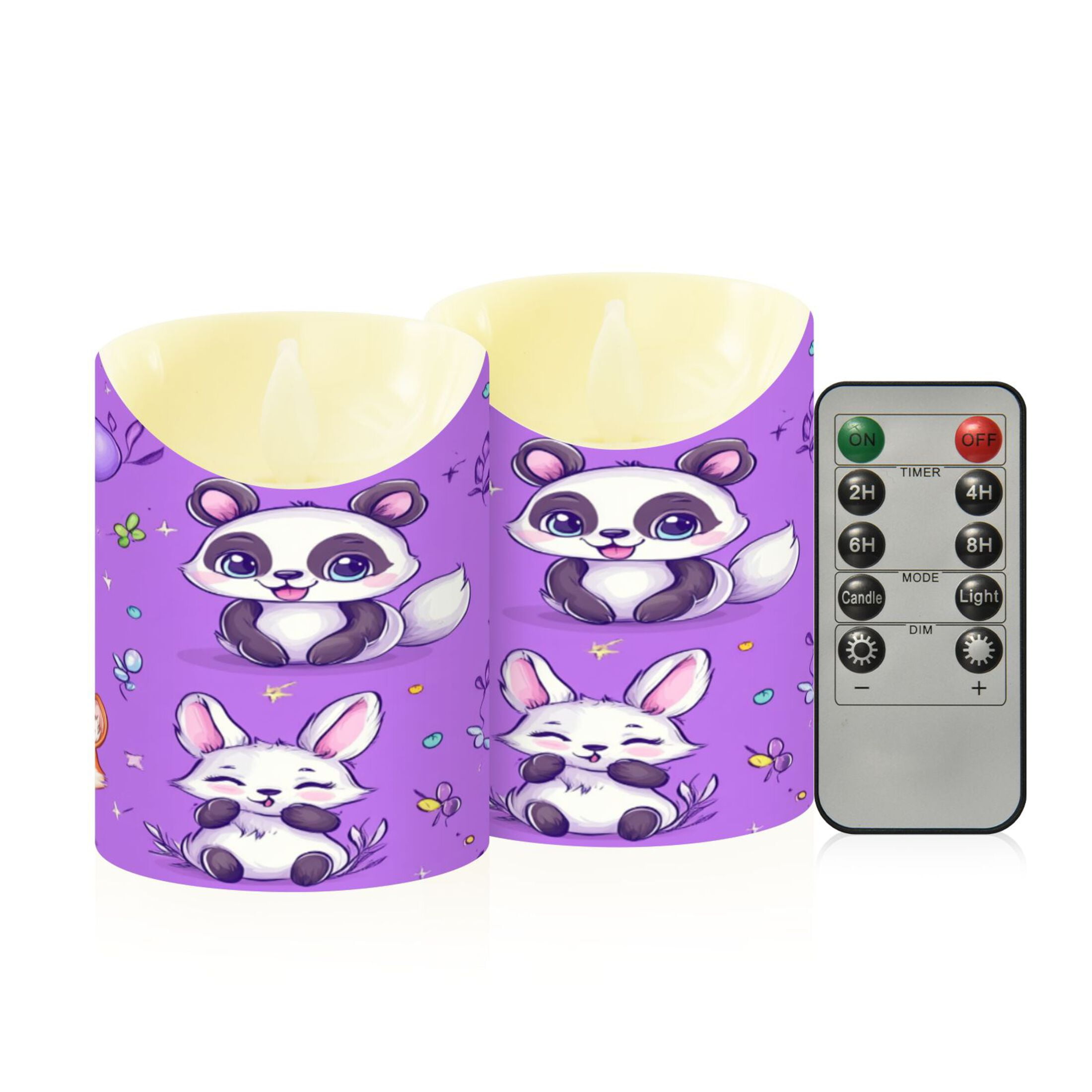 Cute Stylized Pandas Pattern Flameless Candles 2 PCS with Remote ...