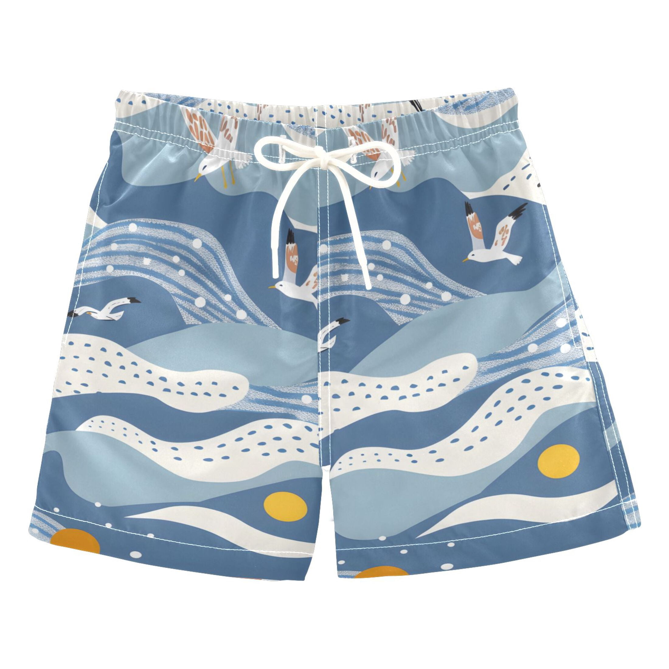 Cute Summer Beach Wave Gulls Boys' Swim Trunks Board Shorts Beach Pants ...