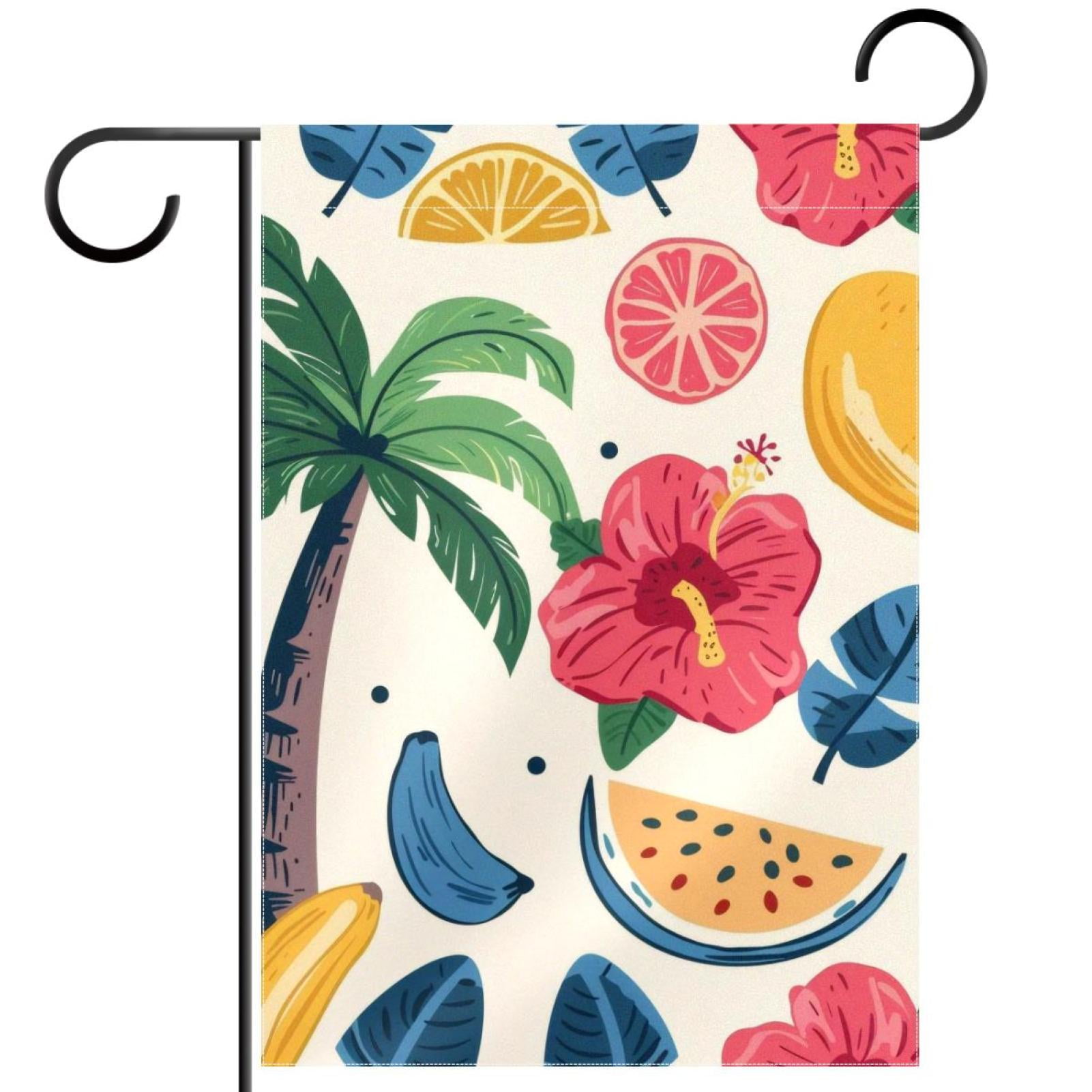 Cute Summer Palm Tree and Tropical Fruits Garden Flag Double Sided ...