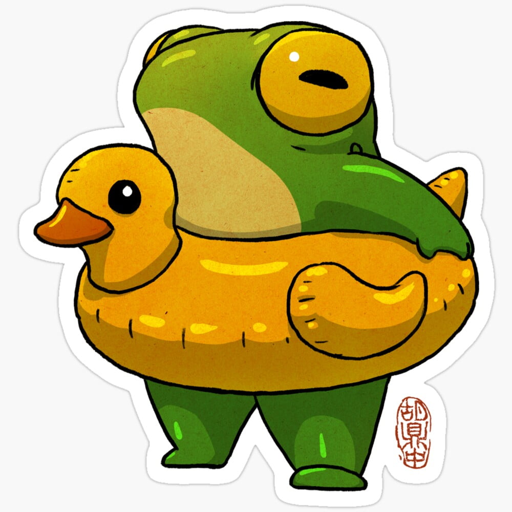 Cute Summer Time Ducky Frog Swimming Pool Floatie Artwork Asian Style ...