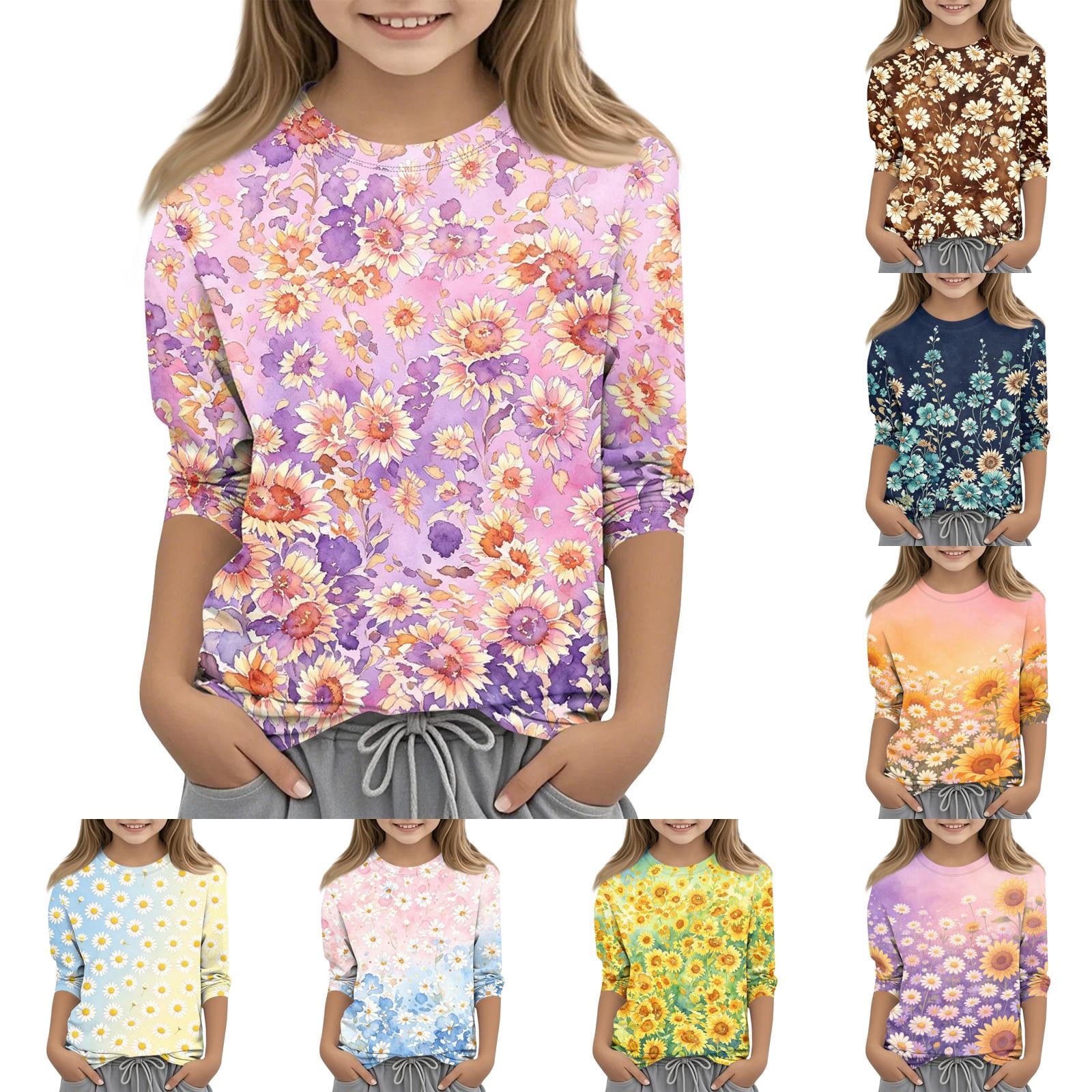 Cute Summer Tops for Girls Size 7-8 Casual 3/4 Sleeve Crew Neck Girls ...