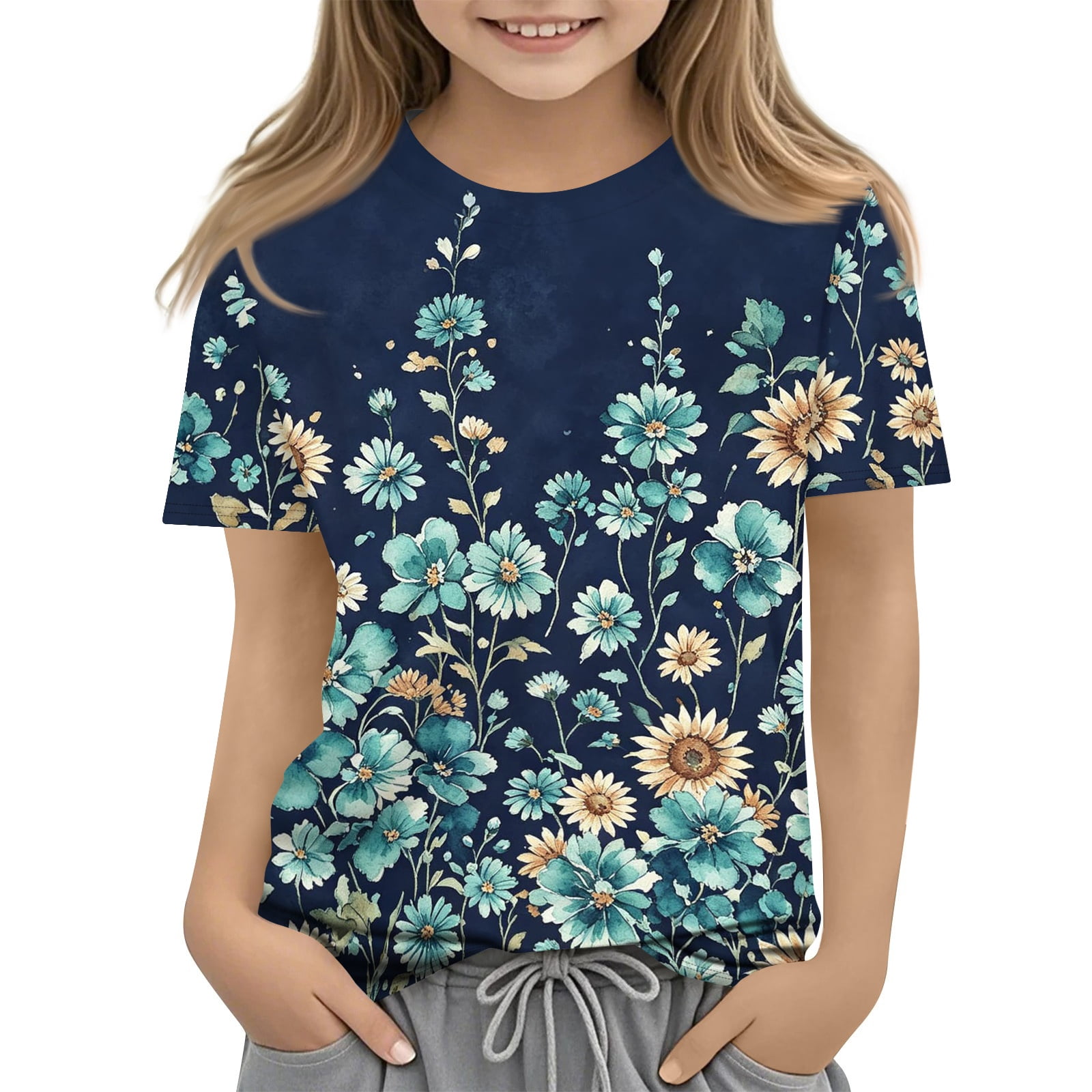 Cute Summer Tops for Girls Size 7-8 Casual Short Sleeve Crew Neck Girls ...