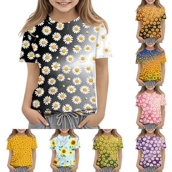 Cute Summer Tops for Girls Size 7-8 Soft Casual Short Sleeve Crew Neck ...