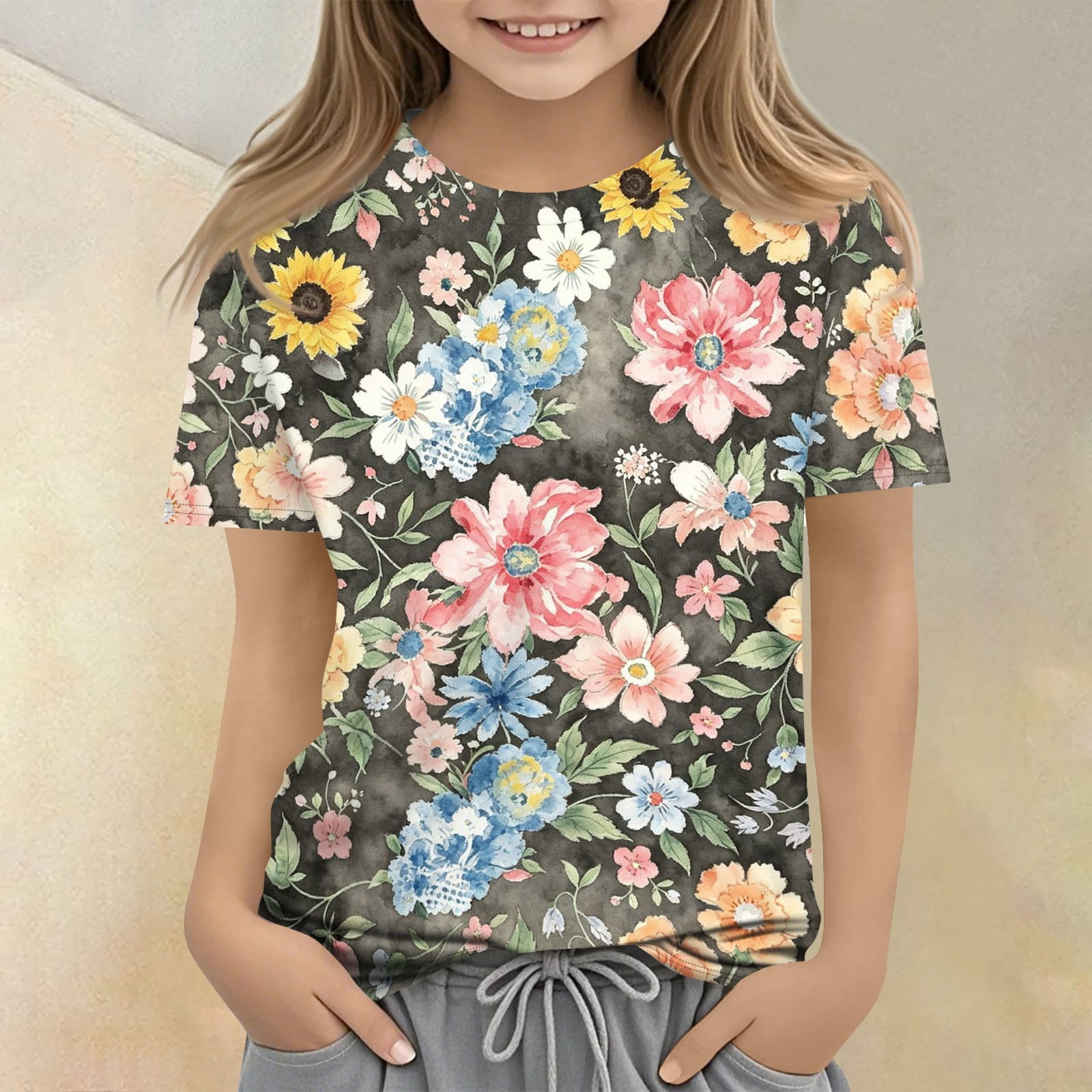 Cute Summer Tops for Kids Girls Size 6-7 Soft Casual Short Sleeve Crew ...