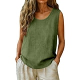 Cute Summer Tops Round Neck Sleeveless Linen Blouse Workout Tops for ...