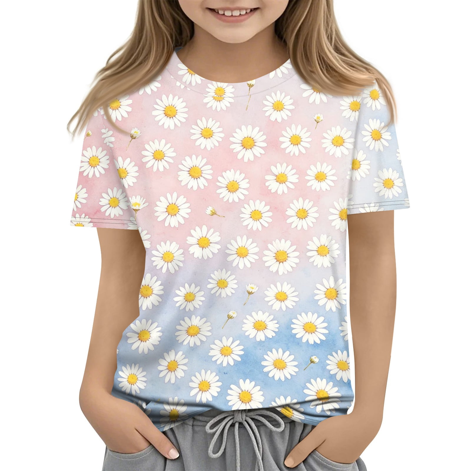 Cute Summer Tops for Kids Girls Size 7 Casual Short Sleeve Crew Neck ...