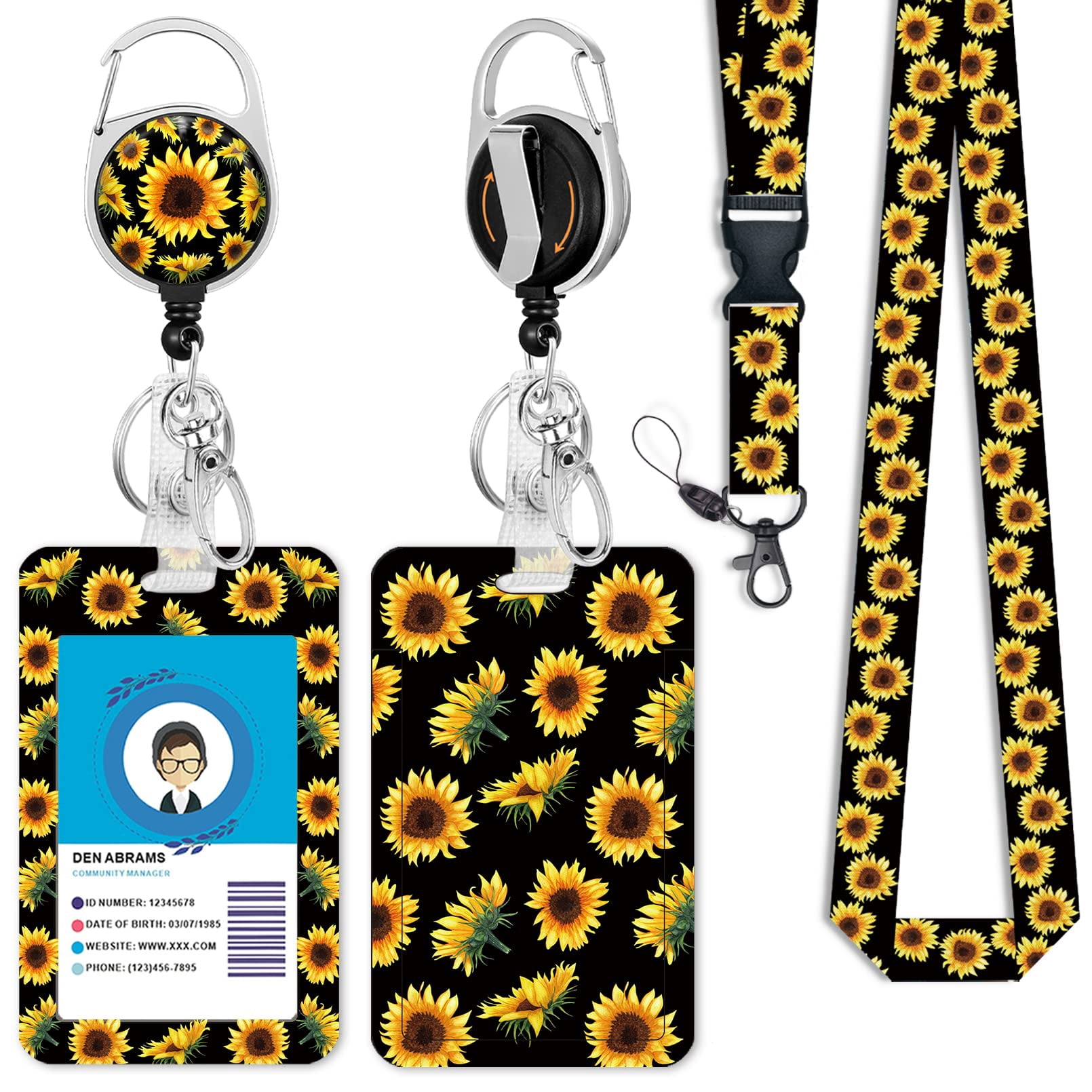 Cute Sunflower Badge Reel Retractable Heavy Duty with 360 Degrees ...