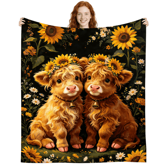 Cute Sunflower Highland Cow Blanket Gifts for Women Men Adults ...