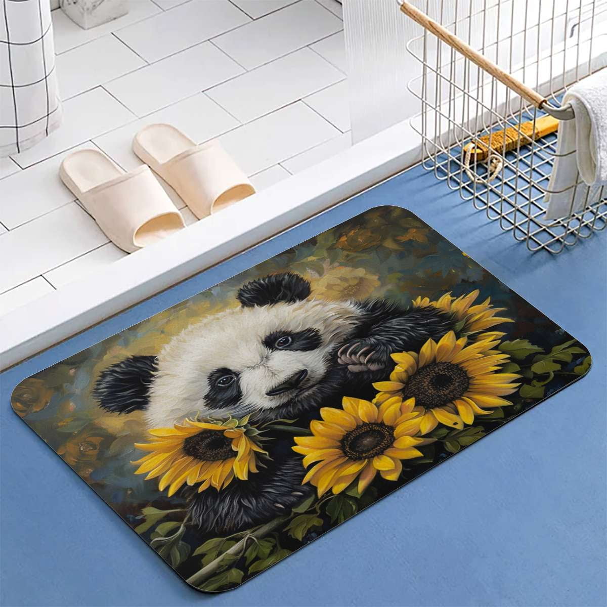 Cute Sunflower Panda Bear Diatomite Bath Mats Bathroom Absorbent Anti ...