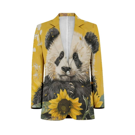Cute Sunflower Panda Bear Mens Suits Shawl Collar Slim Fit Suit Mens ...